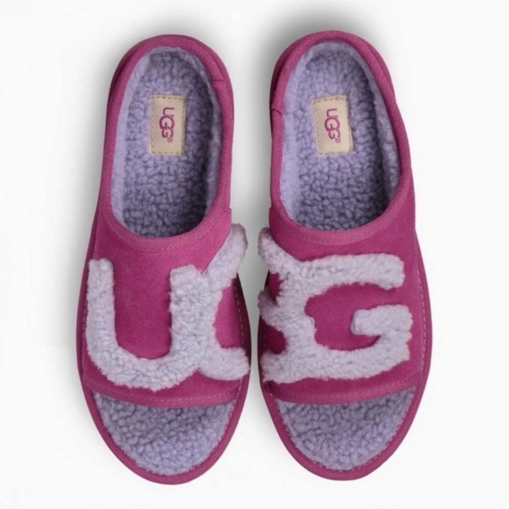 Ugg Slide Baton Rouge Fog Sheepskin Scuff Slippers - Gem